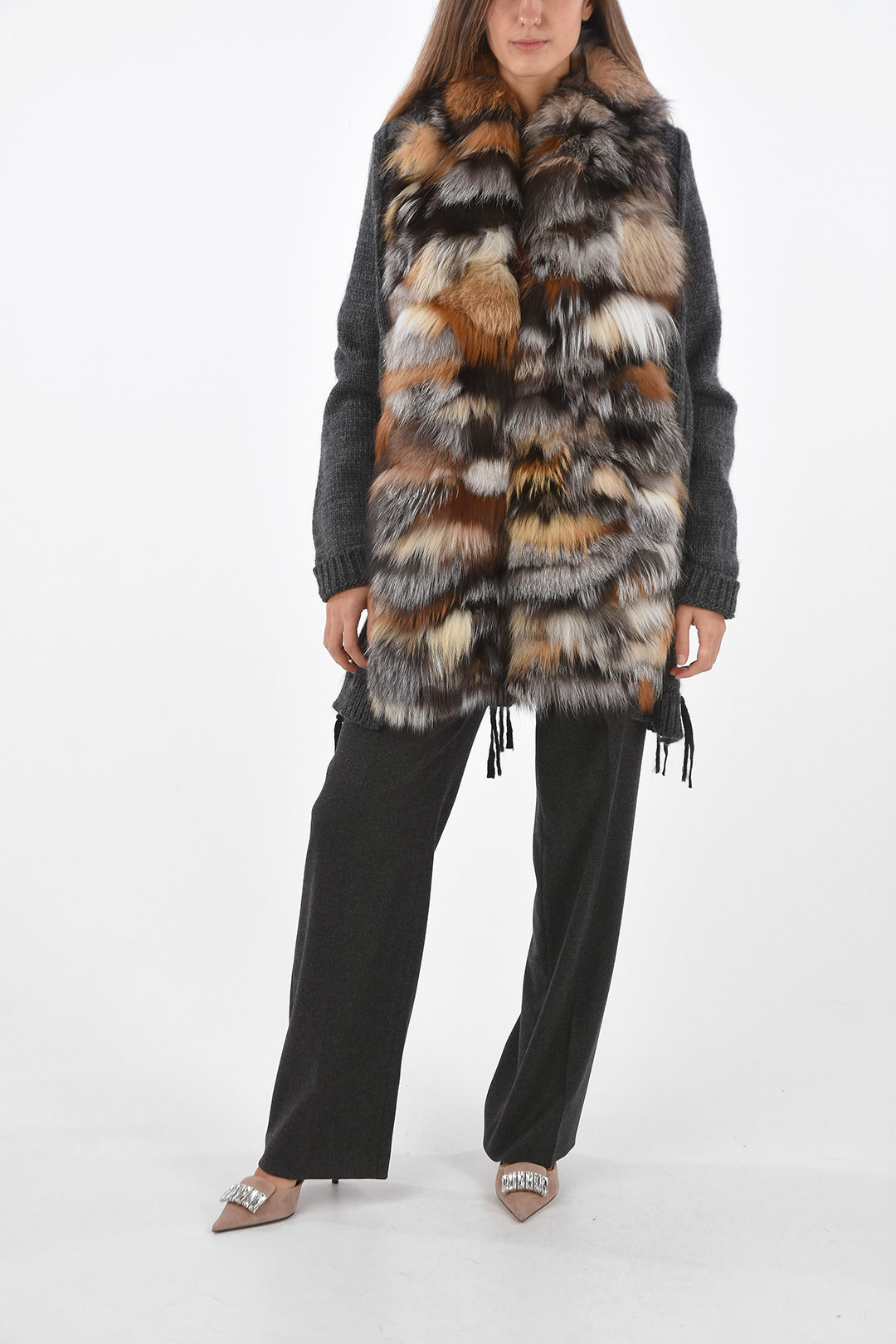 S.W.O.R.D 6644 Knitted Cardigan with Fox Fur Rever women - Glamood Outlet