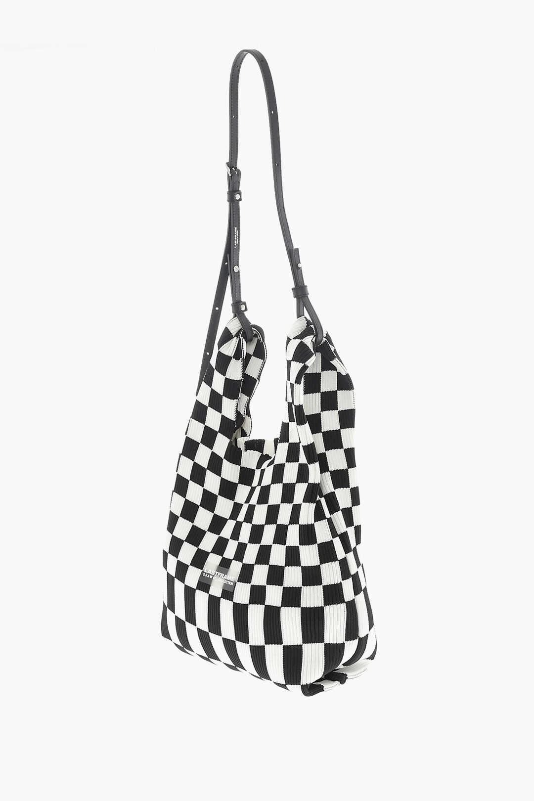 Last Frame Knitted Checked Tote Bag with Faux Leather Shoulder Strap ...
