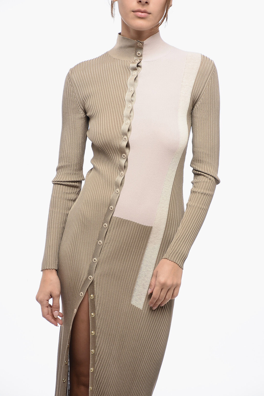 Fendi Knitted Silk Shirt Dress with Color Block Motif women - Glamood ...