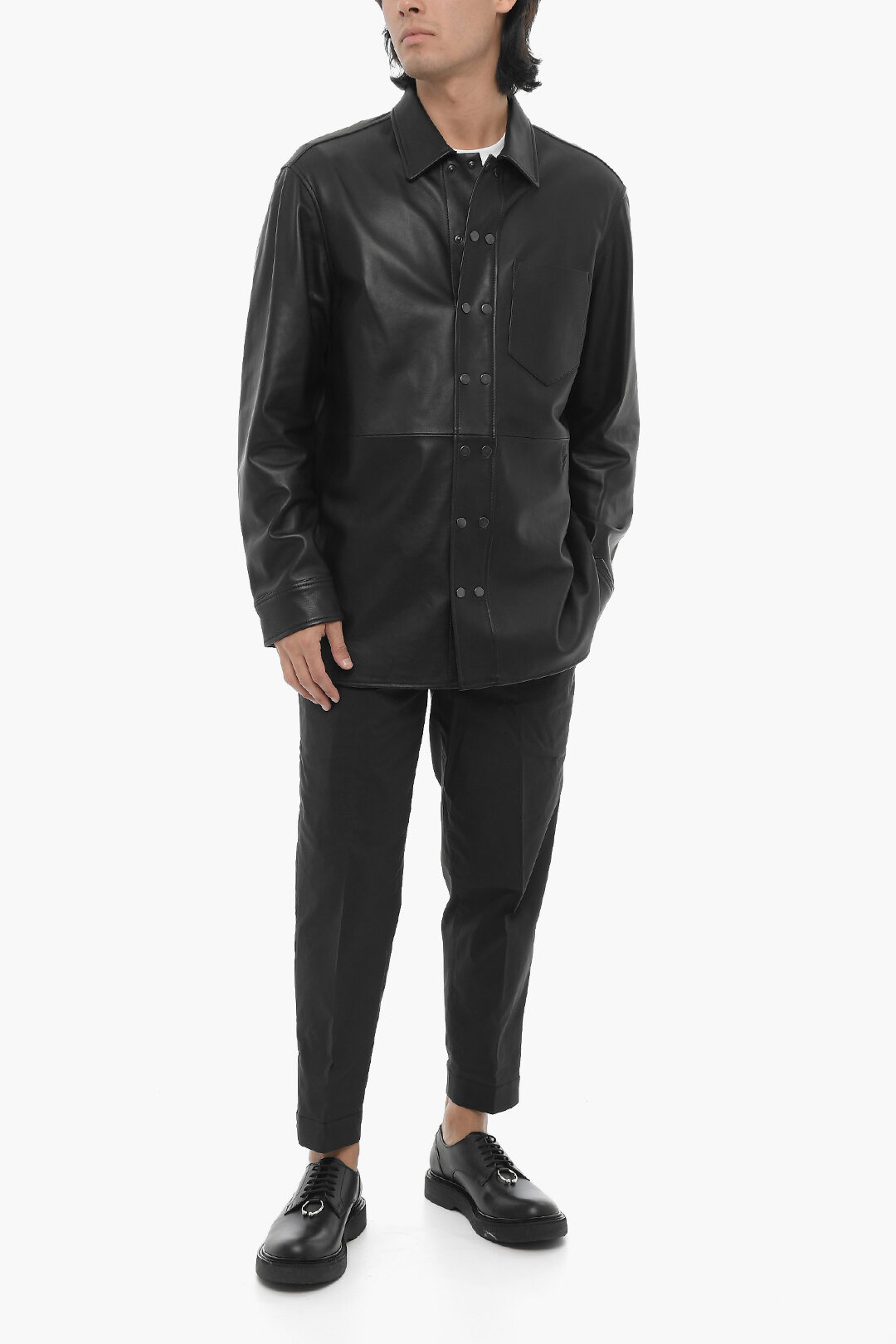 Neil Barrett Leather and Cotton Overshirt with Front Buttoning men ...