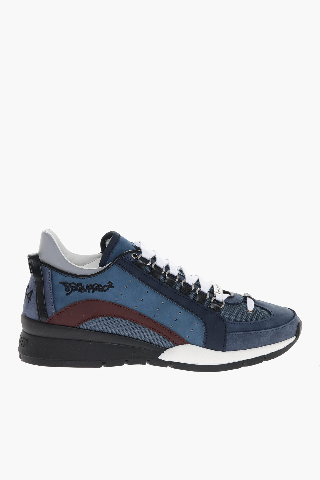 Dsquared2 Leather and Fabric Low Top Sneakers with Contrasting Strings ...