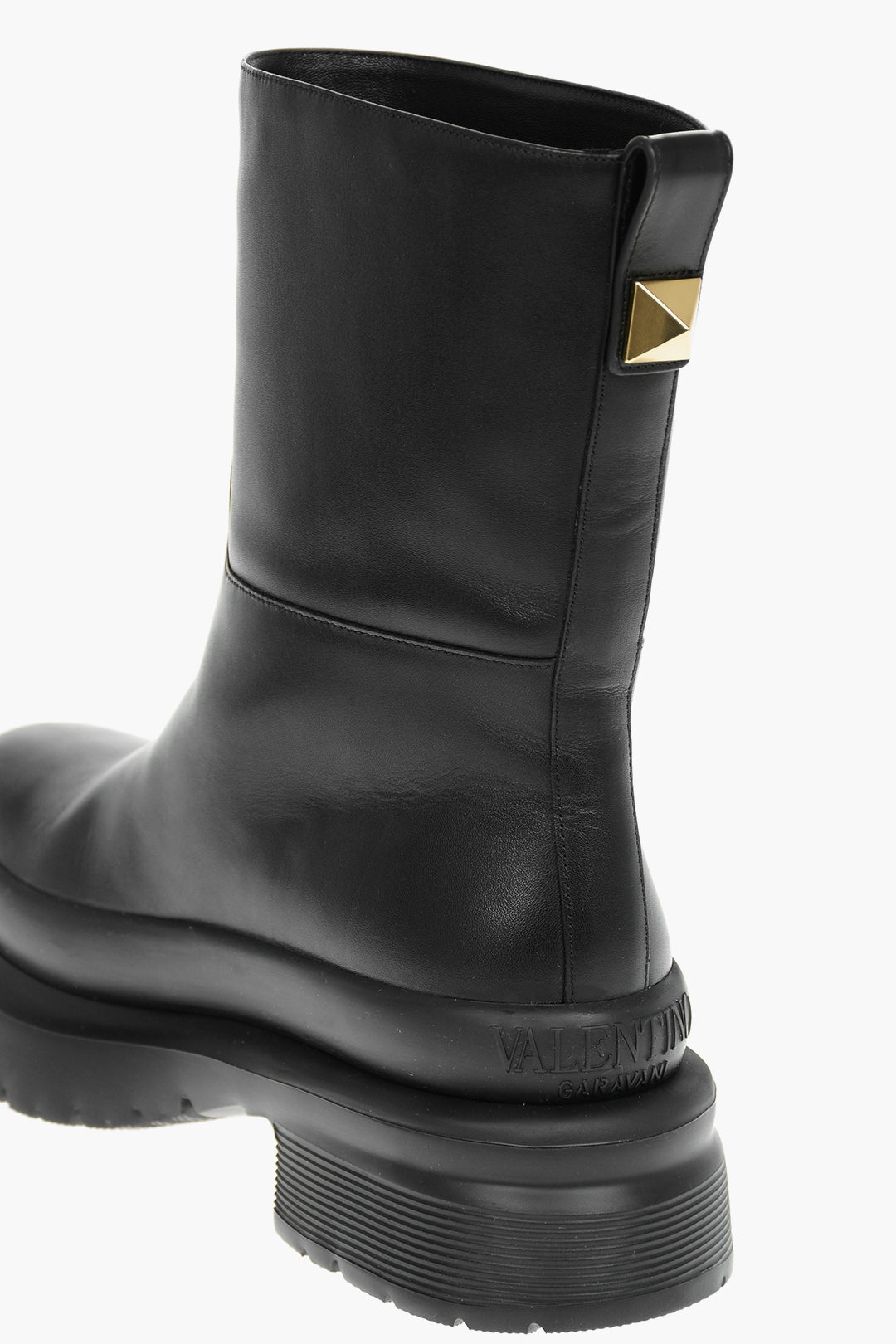 Valentino Leather Combat Boots Embellished with Stud with Chunky Soles ...