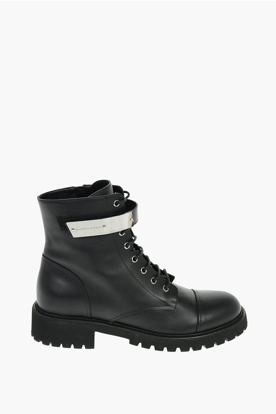 Giuseppe Zanotti Leather Combat Boots with Metal Strap Closure and Lug ...