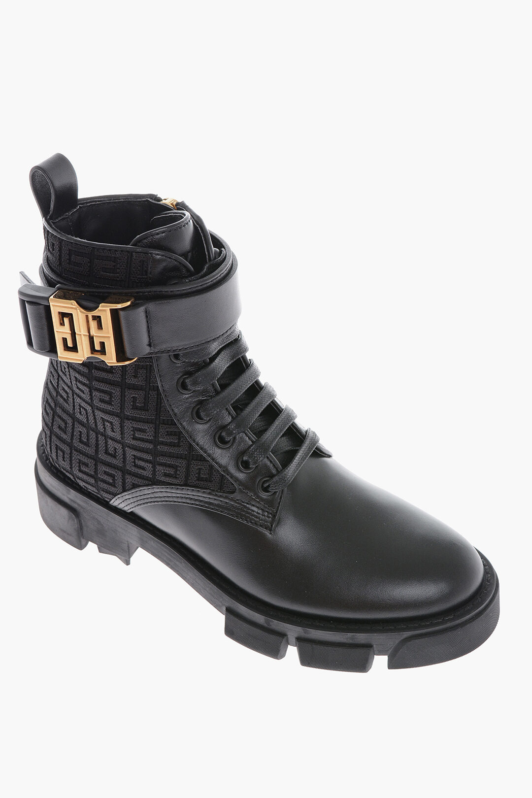 Givenchy Leather Combat Boots With Monogram Logo And Statement Buckle ...
