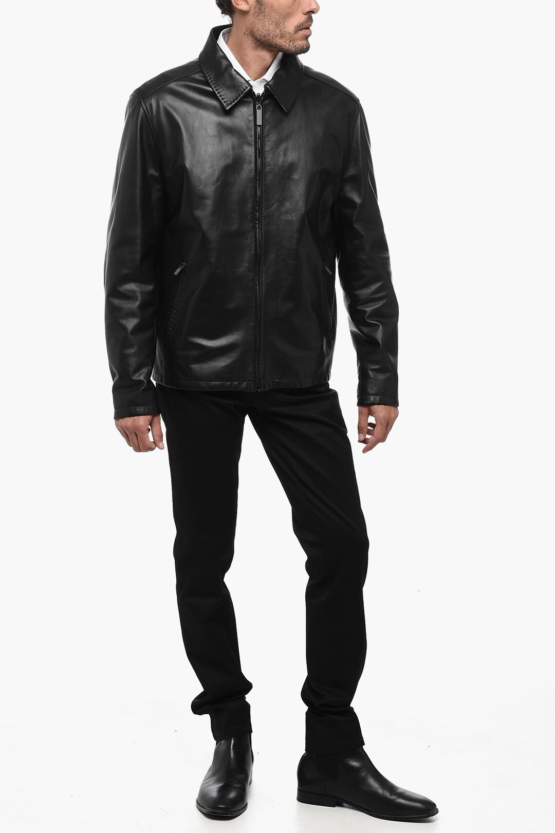 Testoni Leather Double-Face Jacket with Herringbone Motif men - Glamood ...
