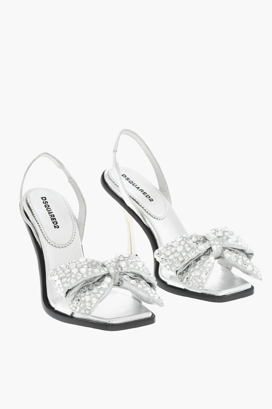 Dsquared2 Leather HOLIDAY PARTY Sandals With Maxi Rhinestoned Statement Bow Heel 10 cm women ...