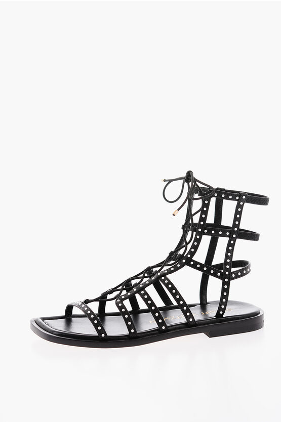 Stuart Weitzman Leather KORA Gladiator Sandals With All Over Mini Beads ...