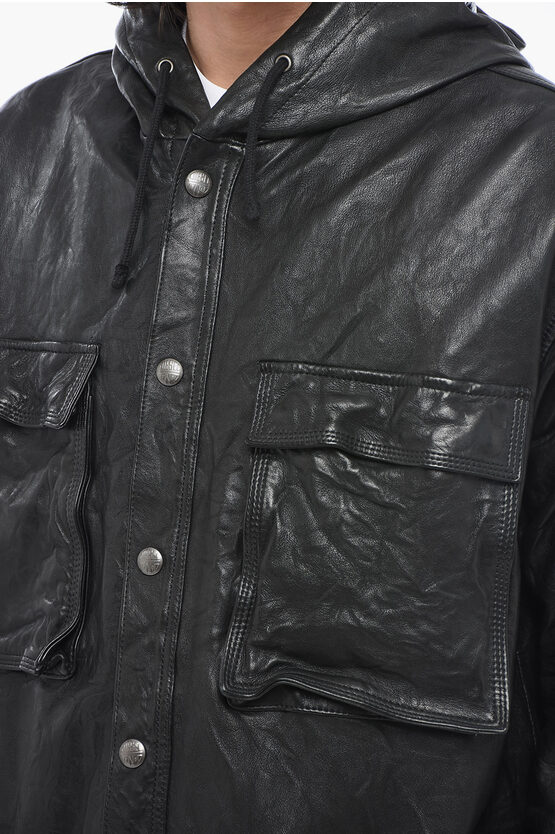 Diesel Leather L-BAT Jacket with Wrinked Effect men - Glamood Outlet