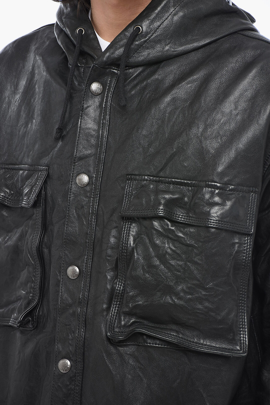 Diesel Leather L-BAT Jacket with Wrinked Effect men - Glamood Outlet