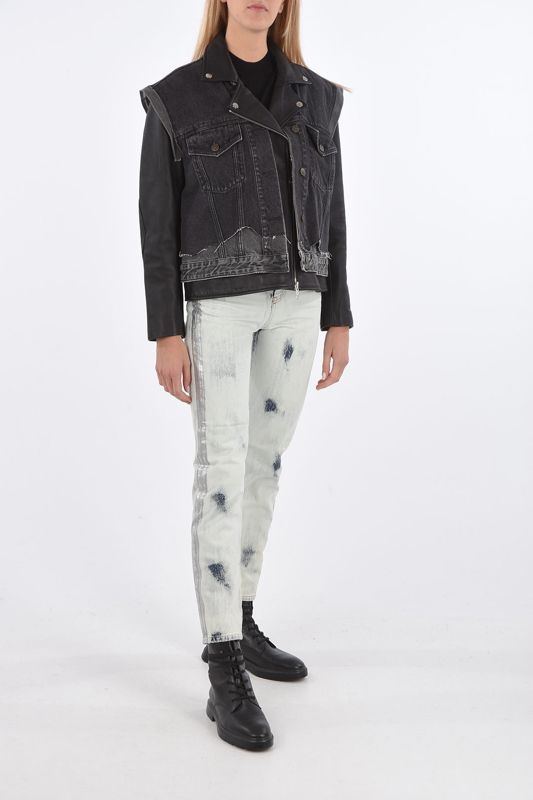 Diesel leather L-KELLY jacket with denim details women - Glamood Outlet