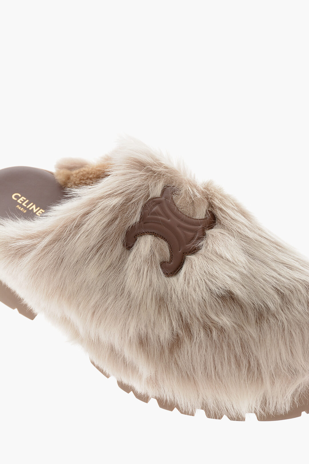 Celine Leather Logo BULKY Lambfur Mules 5cm women - Glamood Outlet