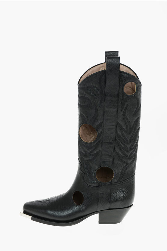 Off-White Leather METEOR SHOWER Knee-high Texan Boots with Cut-out ...