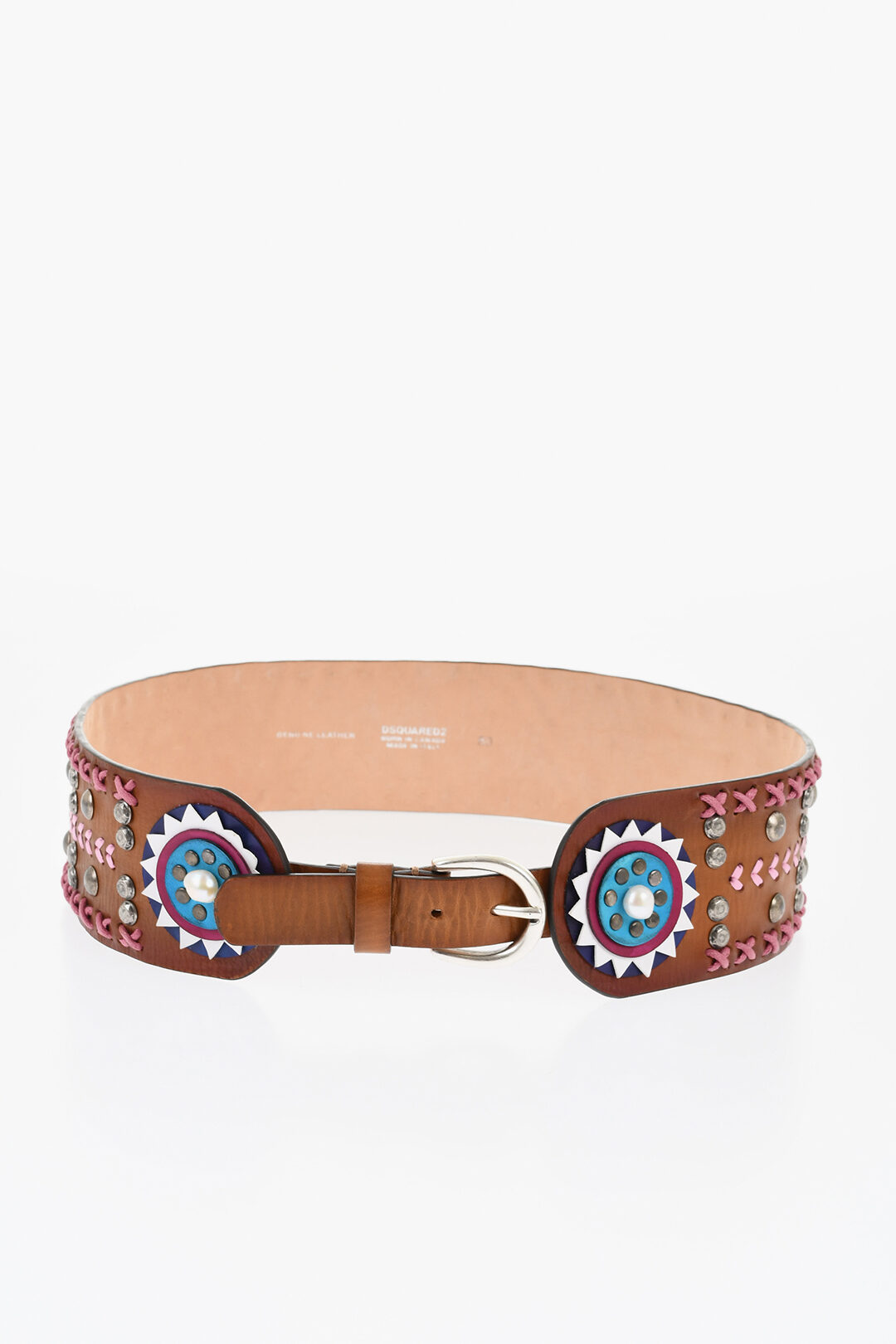 Dsquared2 Leather Oversized Belt with Studs and Contrasting Details ...