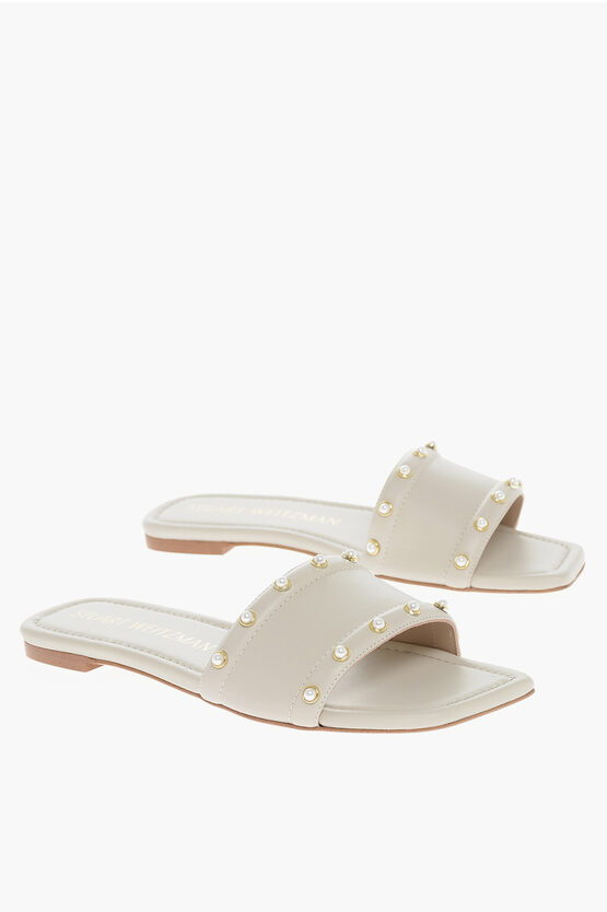 Stuart Weitzman Leather PEARL SLIDE Sliders with Pearl Details women ...