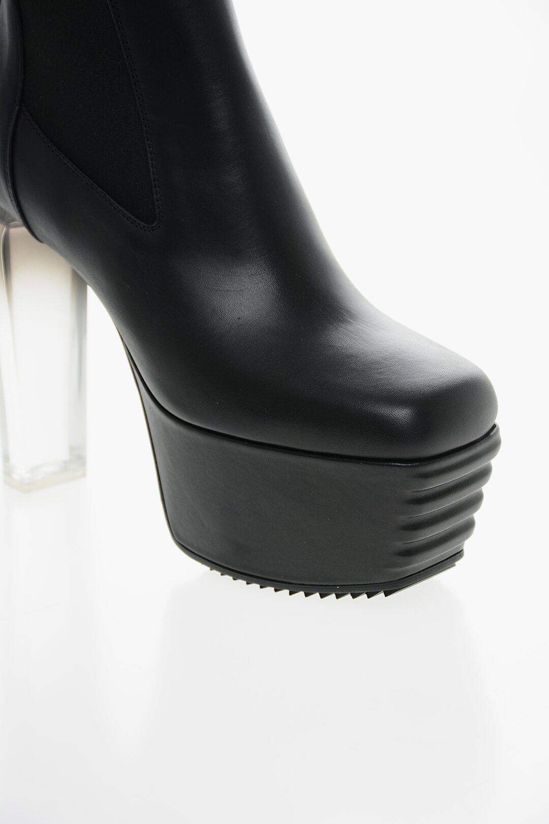 Rick Owens Leather Platform Chelsea Booties with Plexiglass Heel 13cm ...