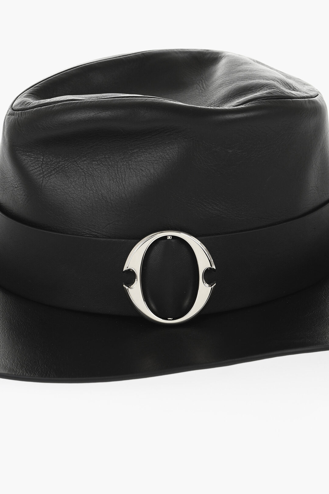 Alexander McQueen Leather POEM Fedora Hat with Meatl Frontal Detail men ...