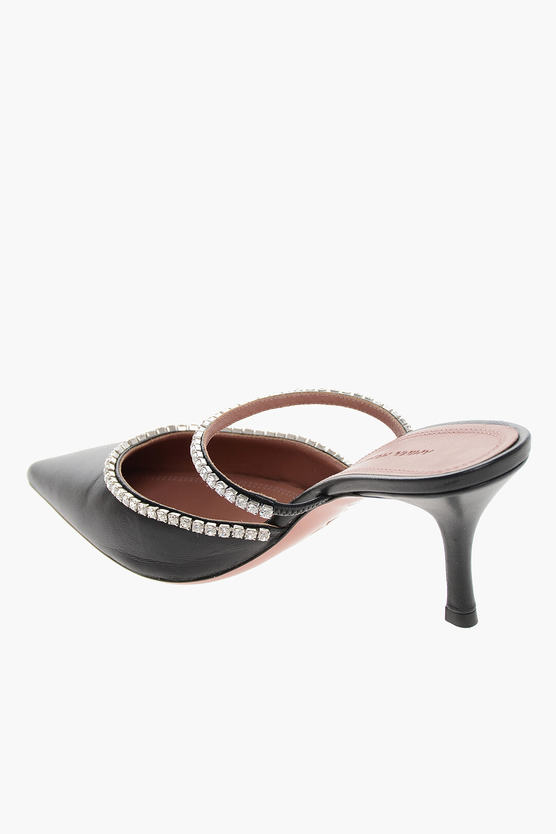 Amina Muaddi Leather Point Toe GILDA Mules with Rhinestone Detail 8cm ...