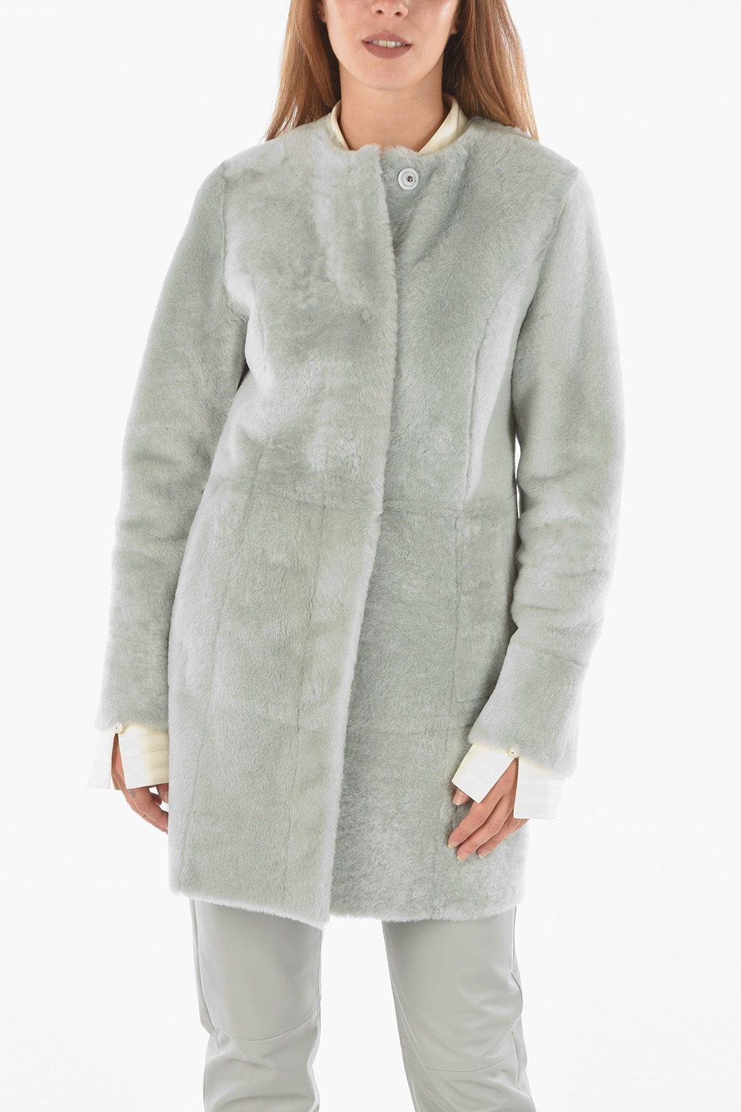 DROMe Leather Reversible Shearling Coat with Automatic Button Fastening ...