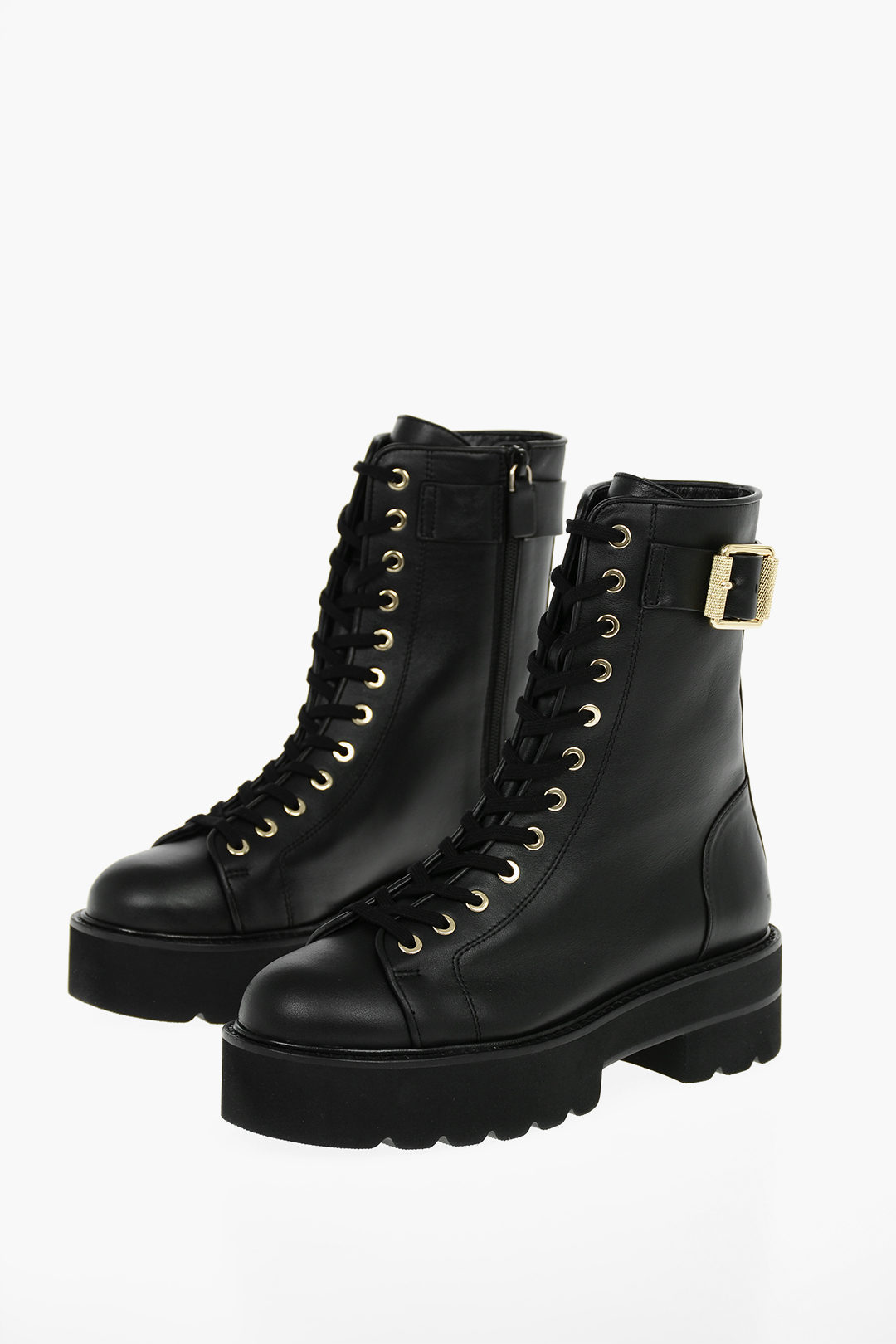 Stuart Weitzman Leather RYDER ULTRALIFT Combat Boots with Contrasting ...