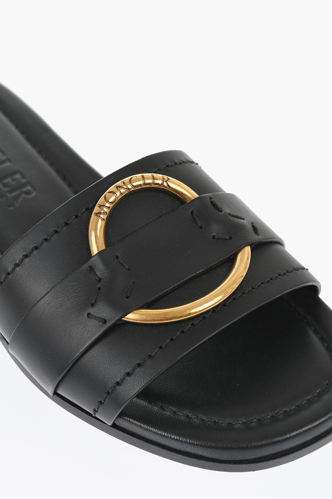 Moncler Leather Sandals with Golden Effect Detail damen - Glamood Outlet