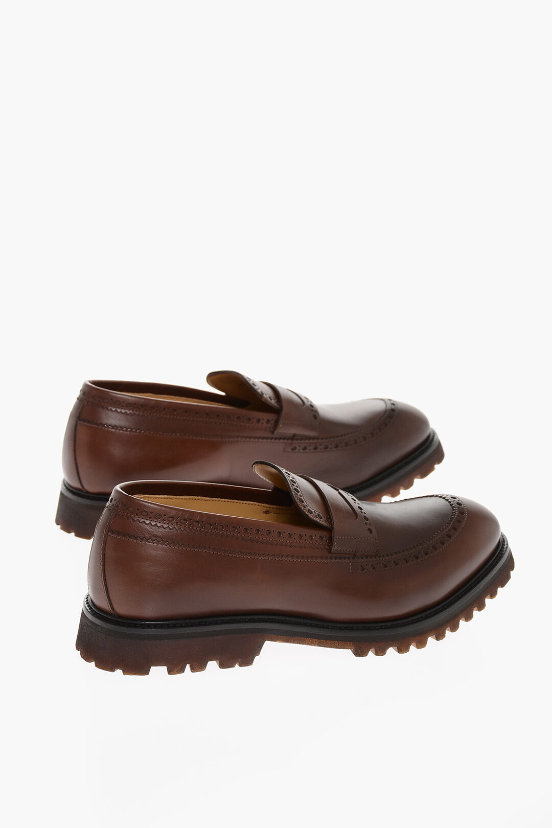 Testoni Leather Semi Brogue BEILLA Penny Loafers men - Glamood Outlet