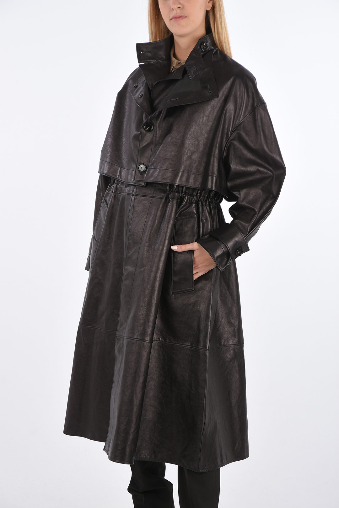 Bottega Veneta Leather Single-breasted Trench with Drawstring Waist ...