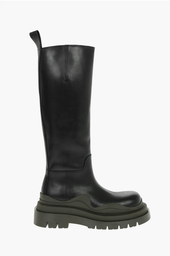 Bottega Veneta Leather TIRE Knee-high Boots with Contrasting Lug Sole ...