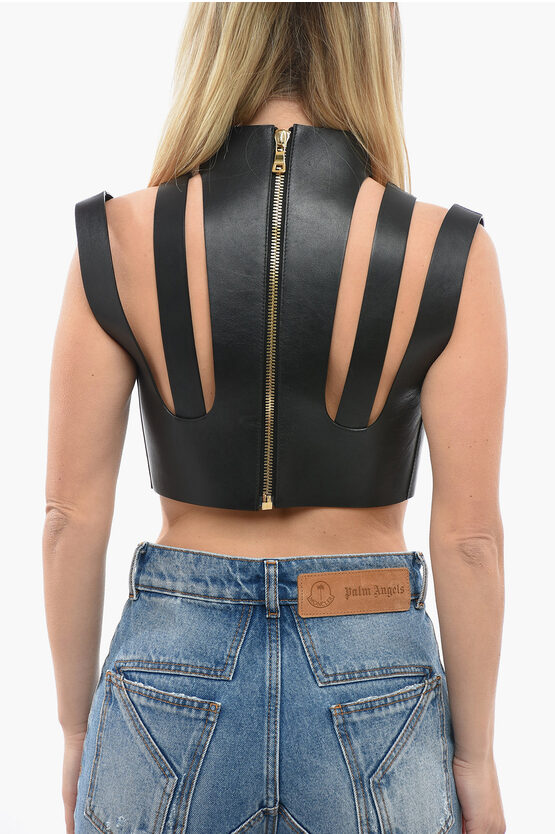 Balmain Leather Top With Cutouts women - Glamood Outlet
