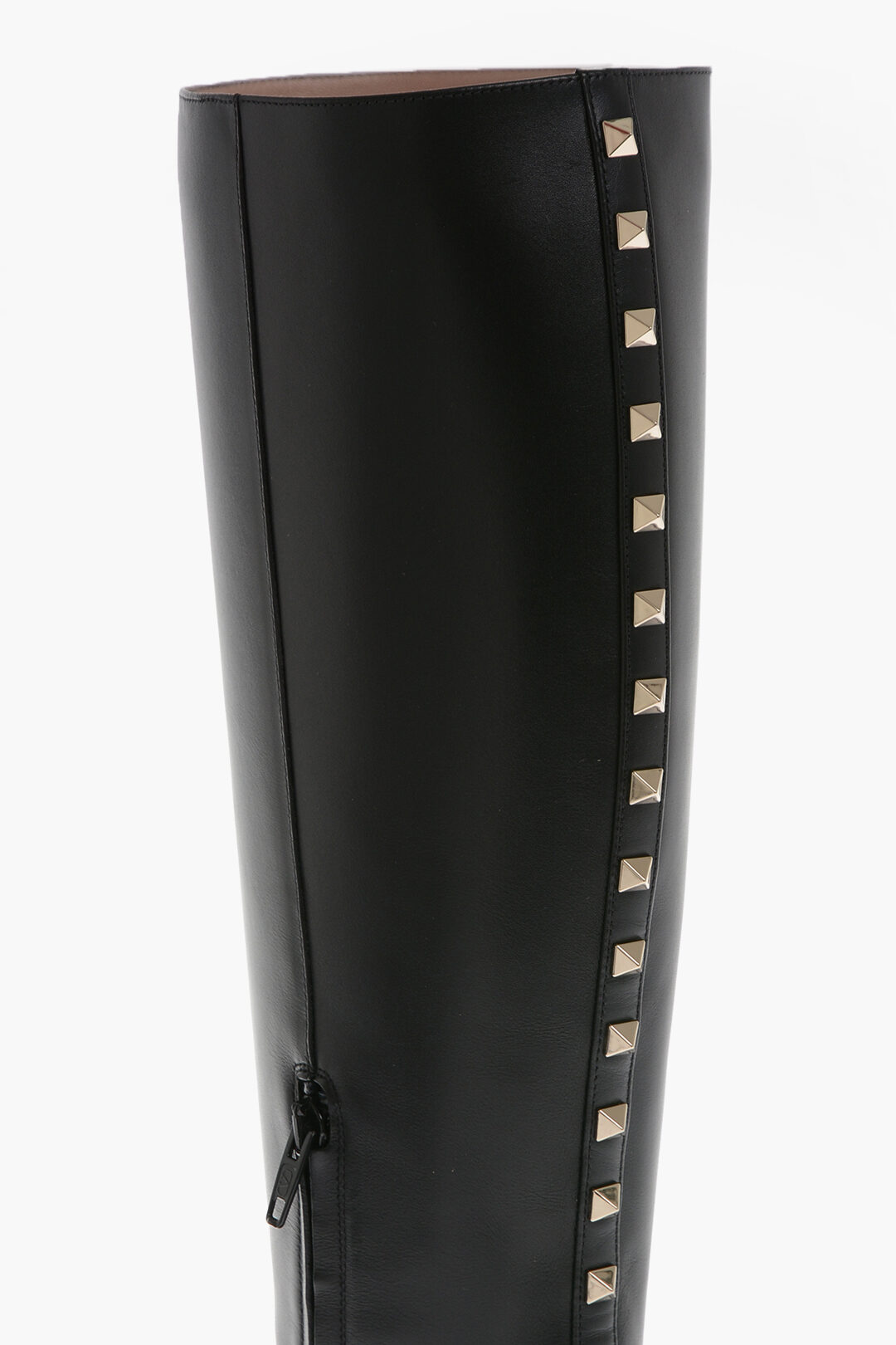 Valentino Leather Under-the-Knee Boots with Studded Detail 9cm women ...