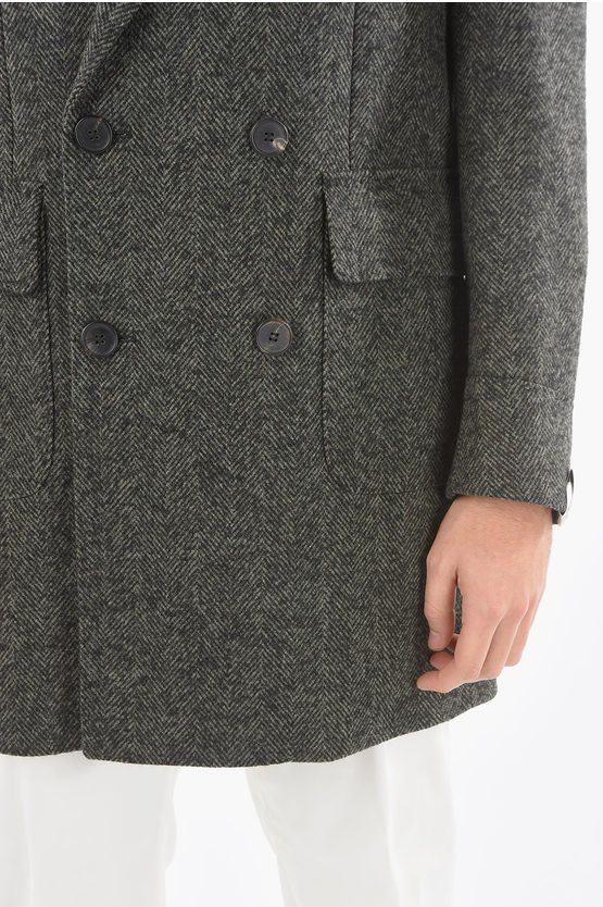 Corneliani Lined Double-Breasted Herringbone Coat with Flap Pocket men ...