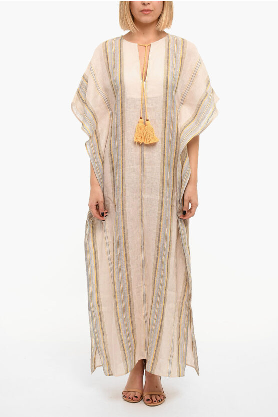 Tory Burch Linen Caftan Dress in Stripe Motif women - Glamood Outlet