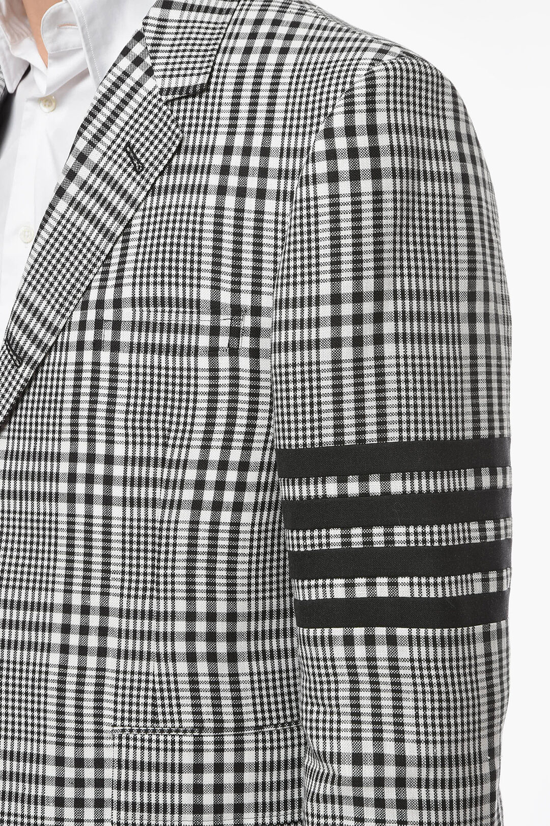 Thom Browne Linen Half-lined Blazer with Check Pattern and Flap Pockets ...