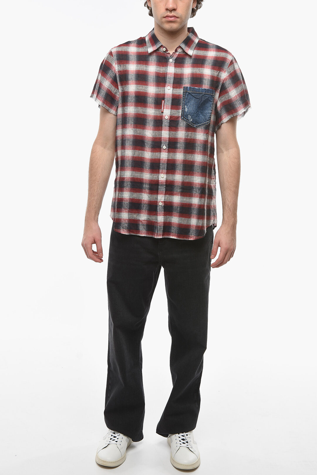 Dsquared2 Linen Shirt with Check Pattern and Denim Chest Pocket men ...