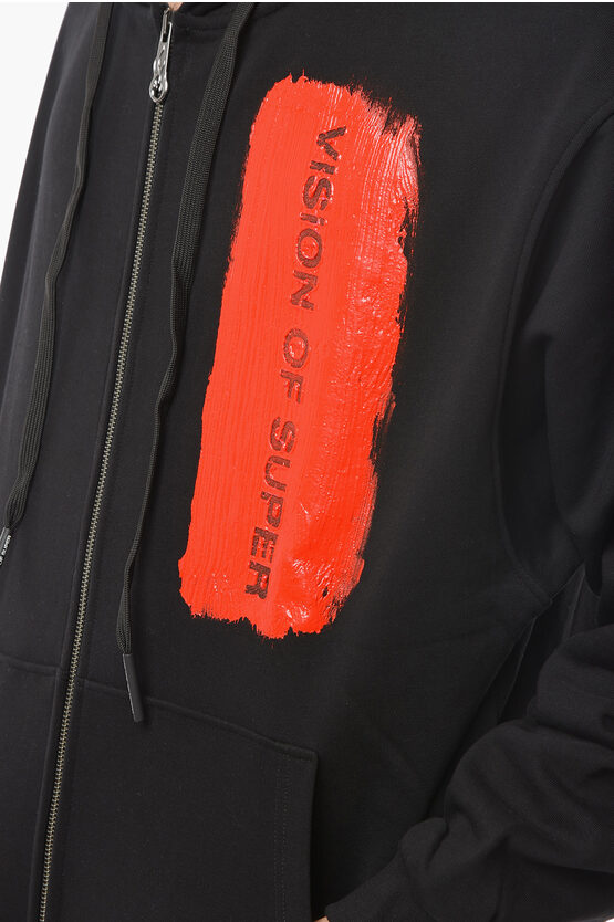 Vision Of Super Logo Printed Brushed Cotton Sweatshirt with Zip Closure ...
