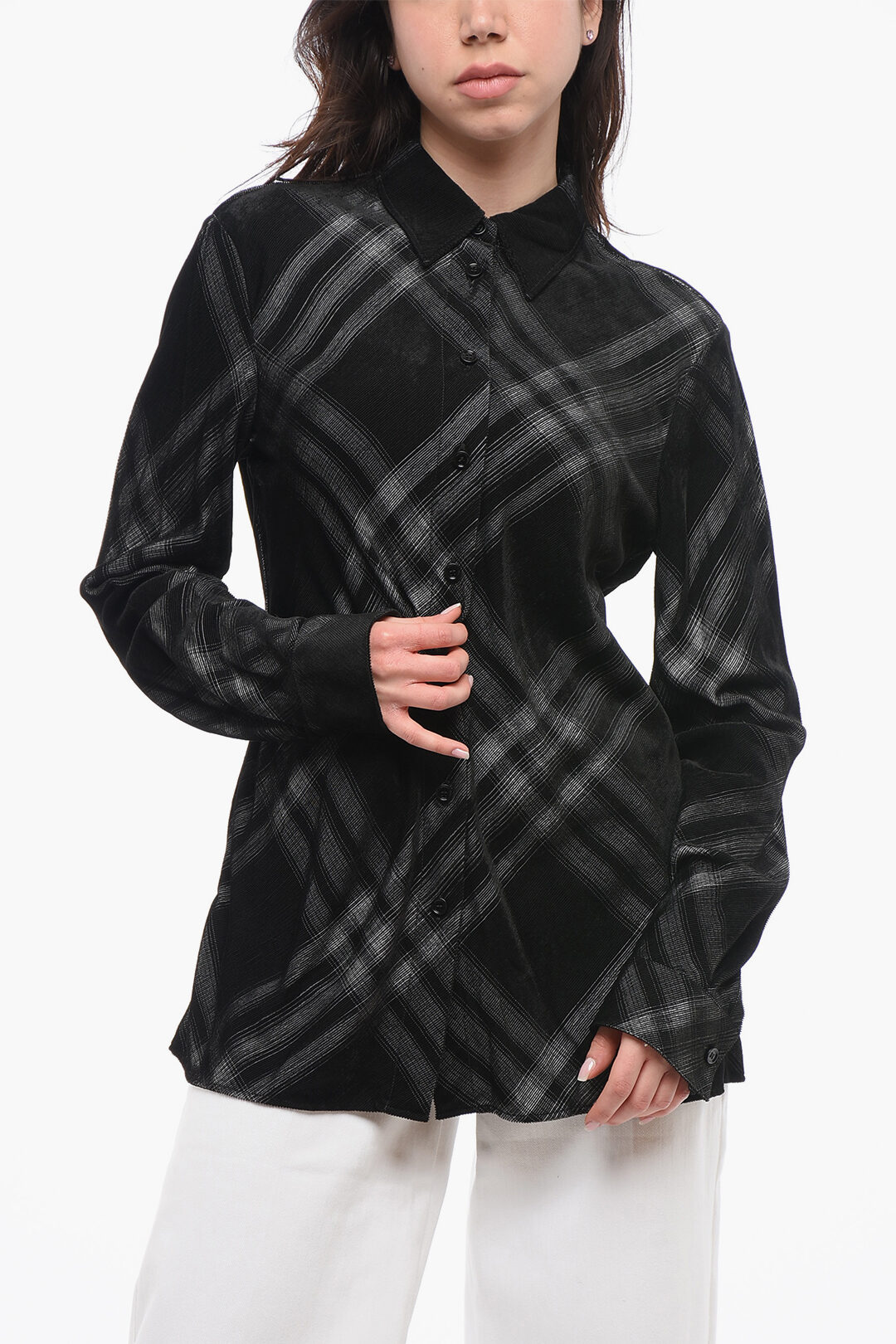 Burberry Long Flannel Shirt with Checkered Motif women - Glamood Outlet