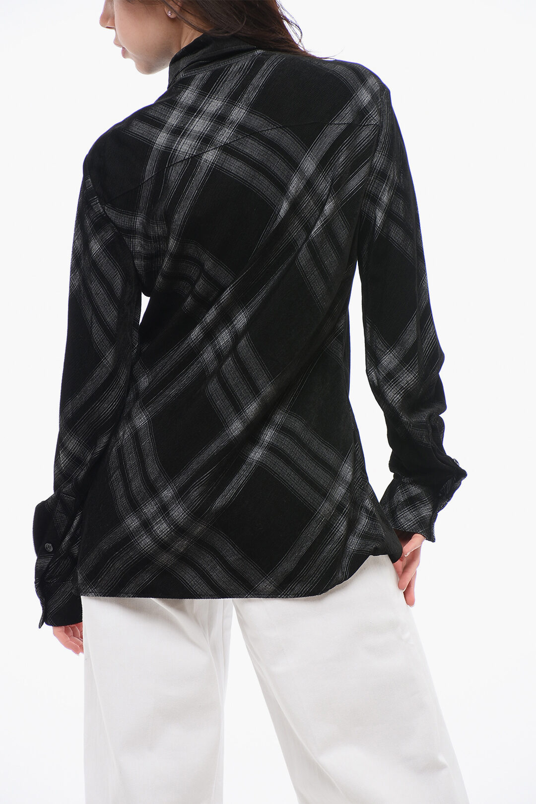 Burberry Long Flannel Shirt with Checkered Motif women - Glamood Outlet
