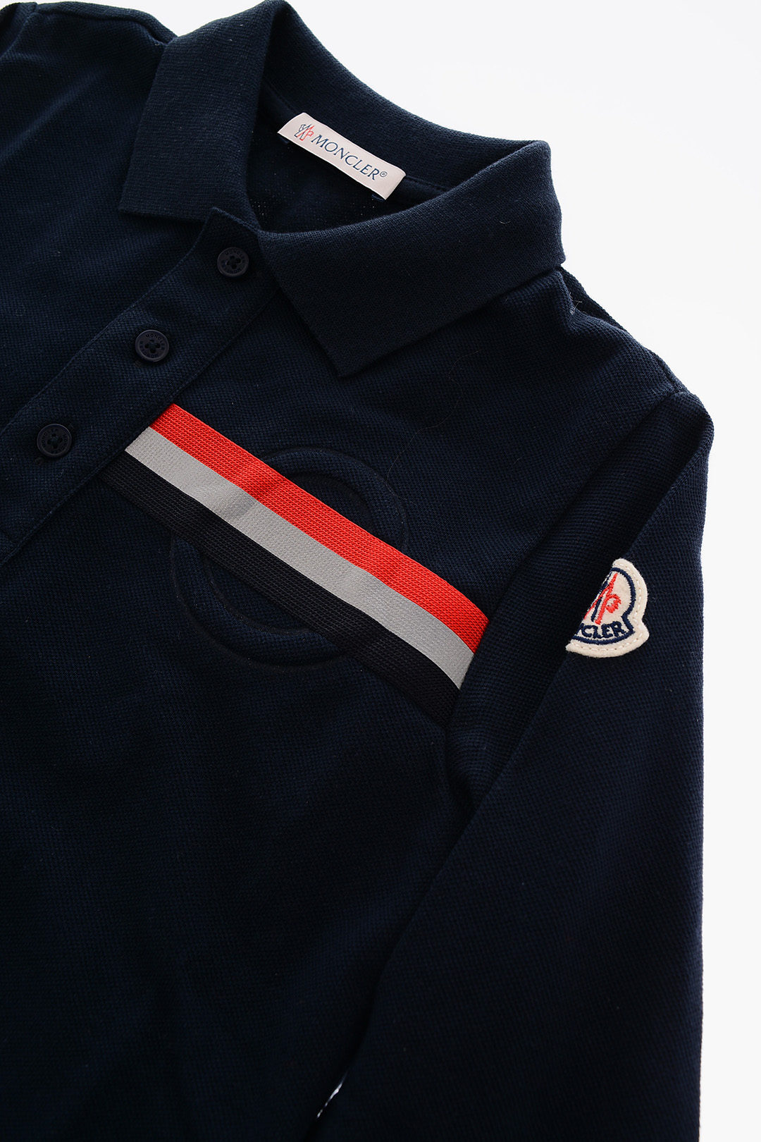 Moncler Kids Long Sleeve 3-Buttons Polo Shirt with Embossed Logo 아동 ...