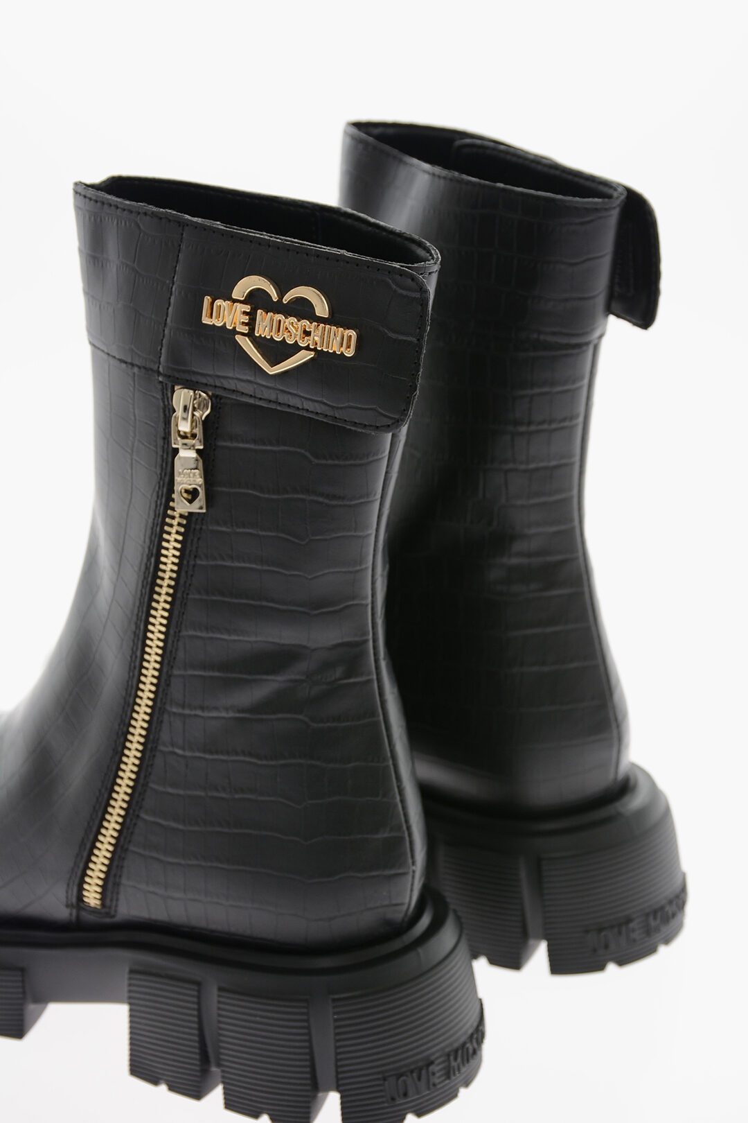 Moschino LOVE Faux Leather Crocodile Effect Booties with Tank Sole ...