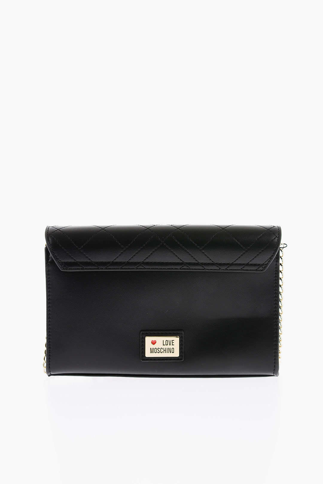 Moschino LOVE Quilted Faux Leather Bag with Golden Round Applications ...