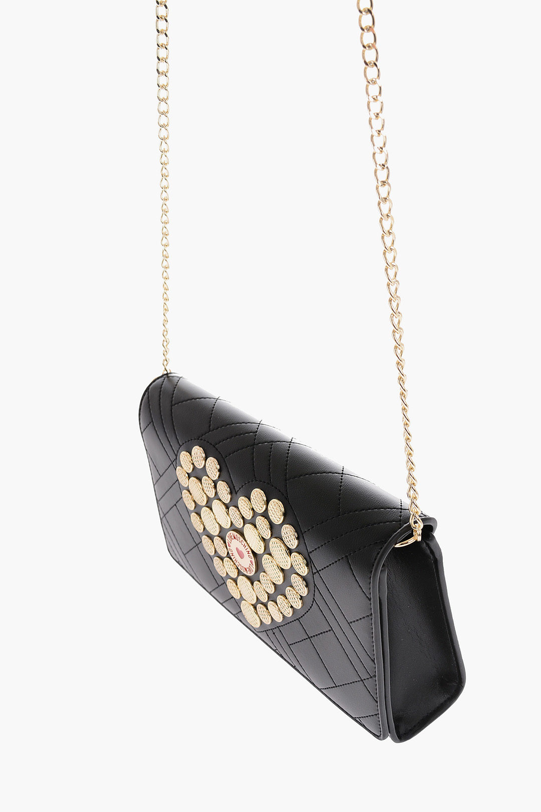 Moschino LOVE Quilted Faux Leather Bag with Golden Round Applications ...