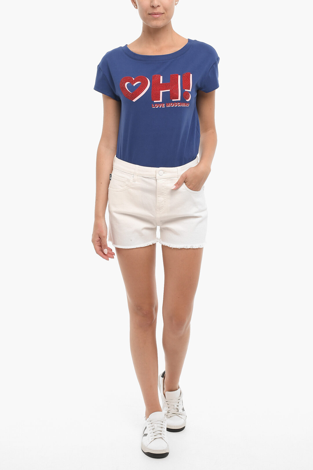 Moschino LOVE Stretch Denim Shorts with Contrasting Logo women ...