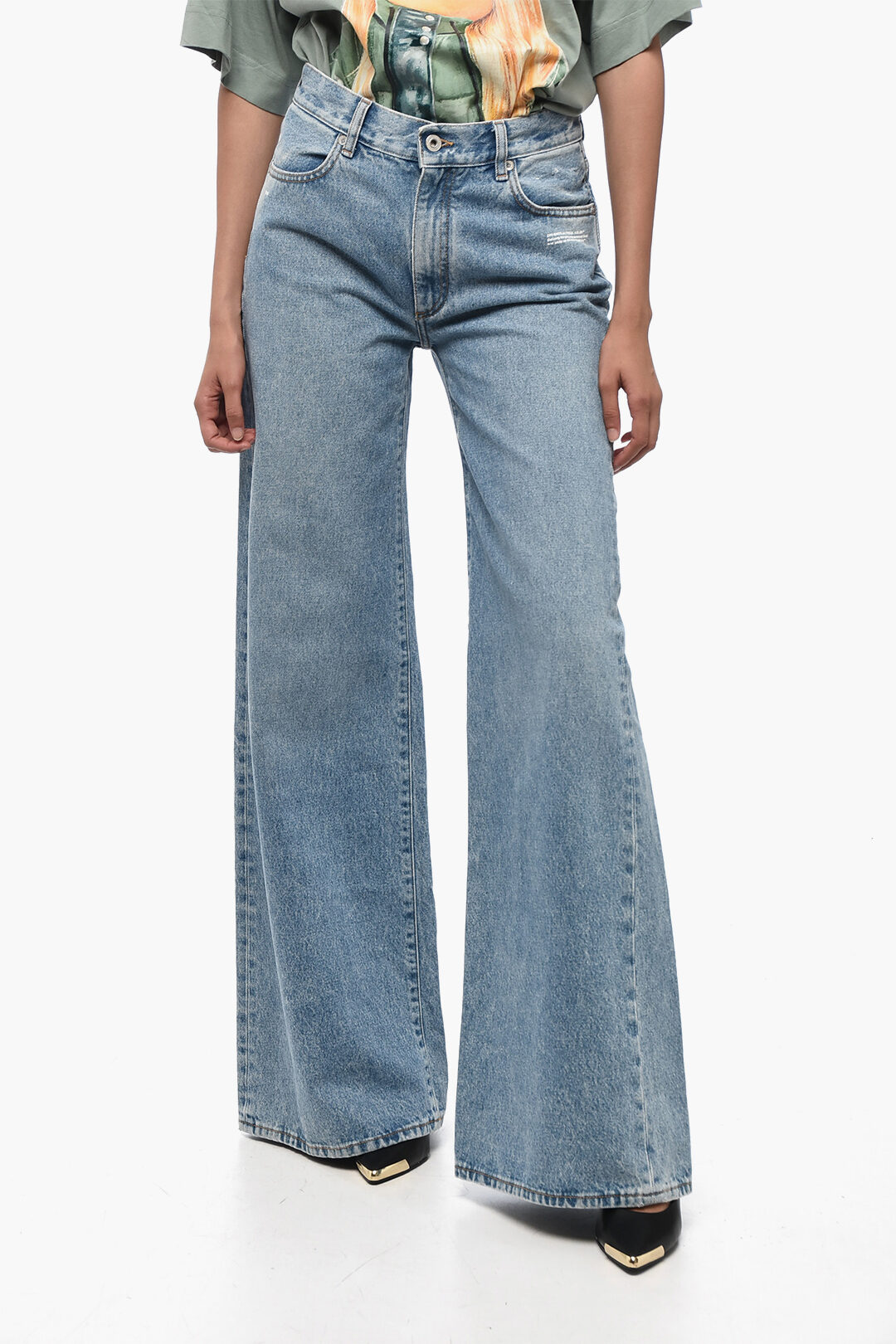 Off-White MAIN LABEL Mid Wash Flared Fit Denims 30cm women - Glamood Outlet