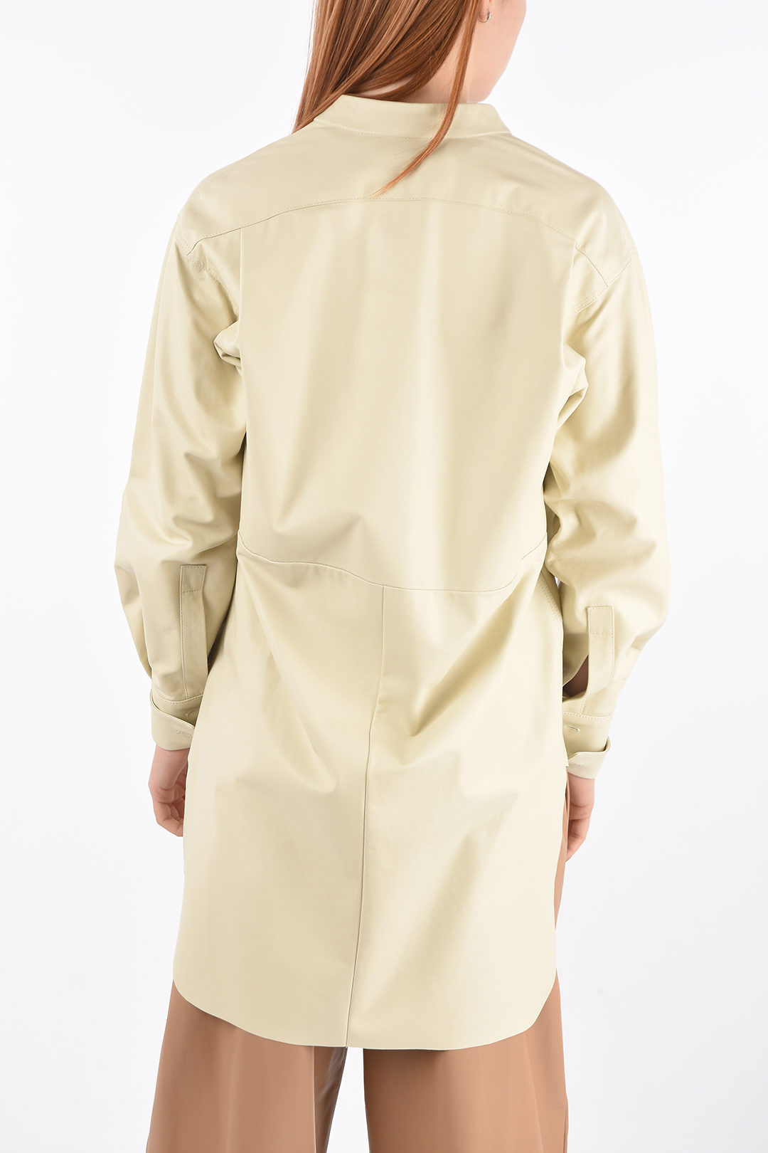 DROMe Mandarin Collar Side Split Leather Shirt women - Glamood Outlet