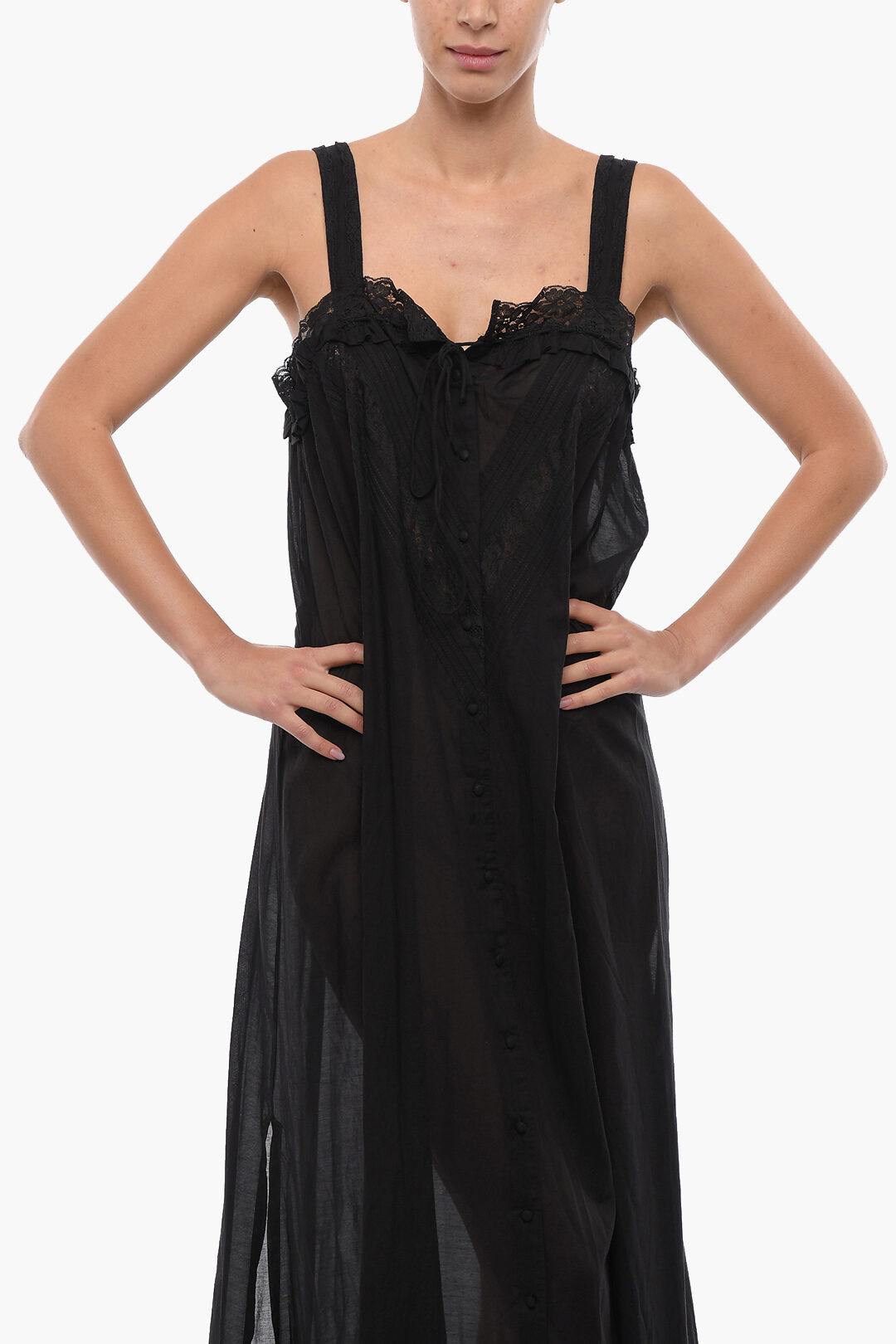 Notes du Nord Maxi Sheer Slip Dress VIVIAN with Lace and Ruffle Trims ...