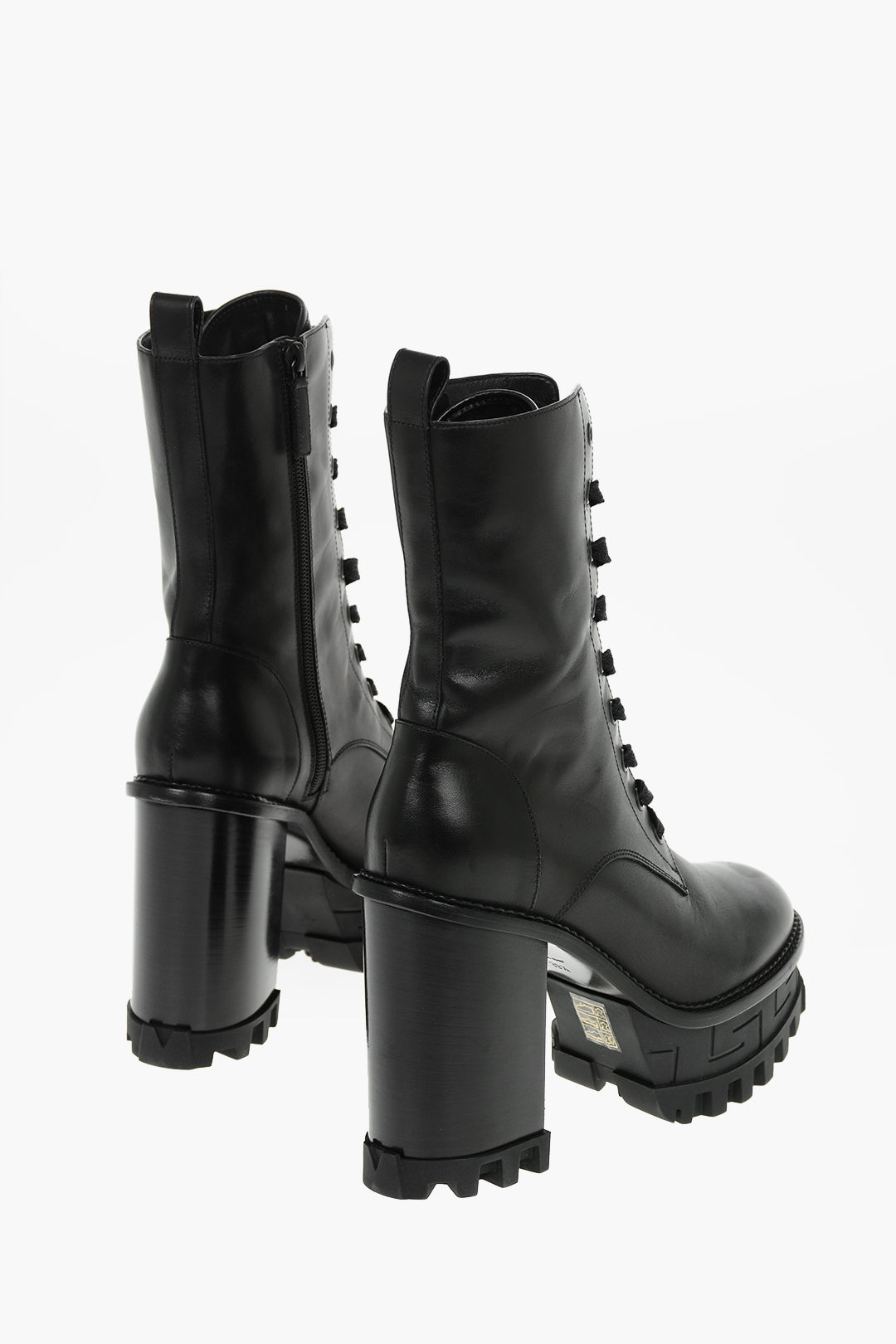 Versace Medusa Logoed Leather Combat Boots with Statement Sole 12cm ...