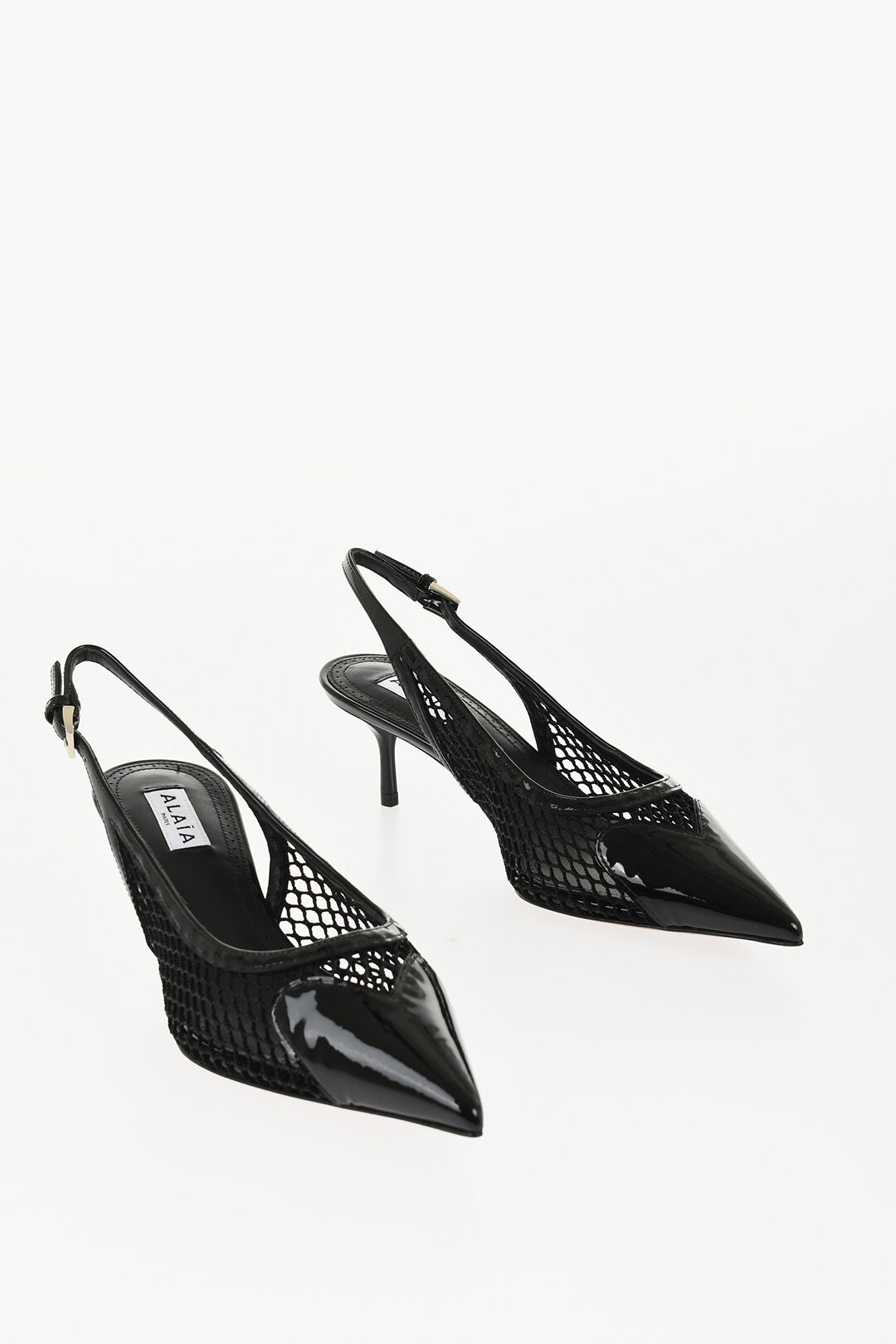 Alaia Mesh Slingbacks with Patent Leather Details 5cm women - Glamood ...