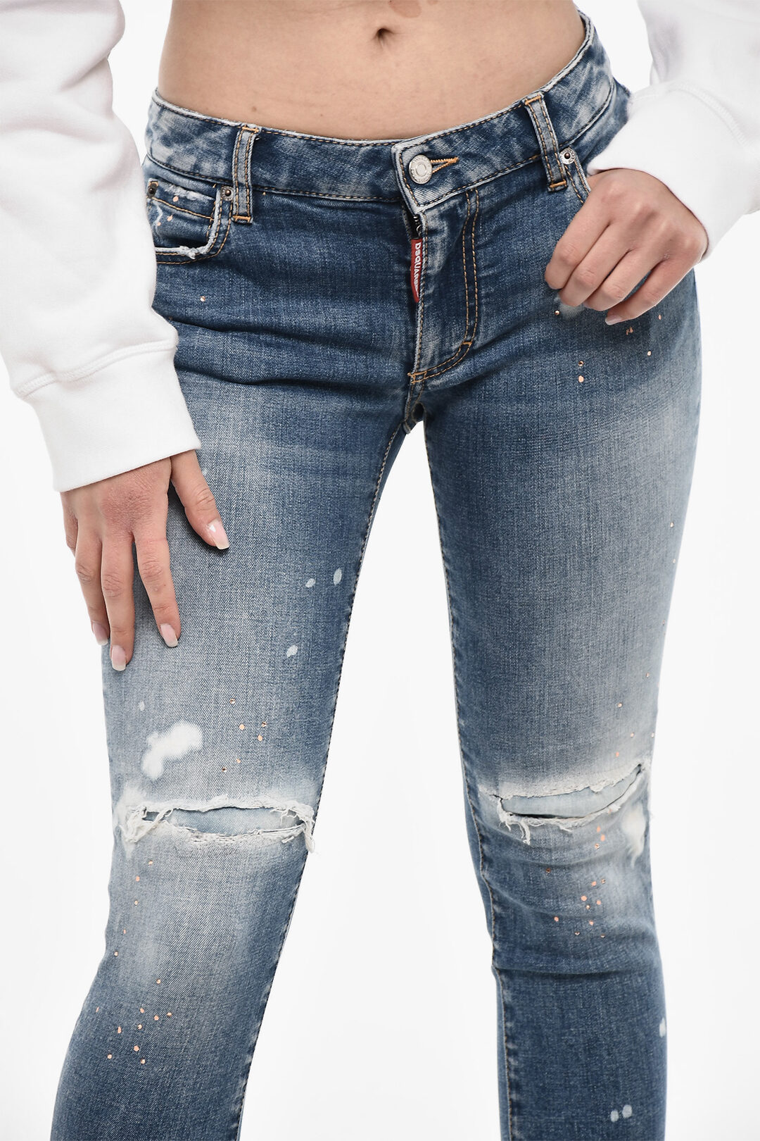 Dsquared2 Mid Wasit Splatter Effect Distressed Jeans damen - Glamood Outlet