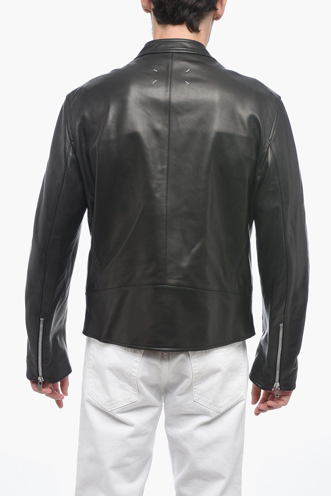 Maison Margiela MM14 Leather Biker Jacket with Zipped Pockets men ...