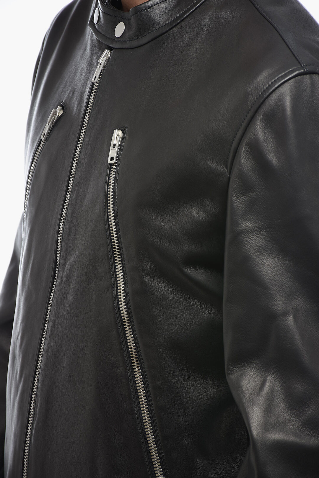 Maison Margiela MM14 Leather Biker Jacket with Zipped Pockets men ...