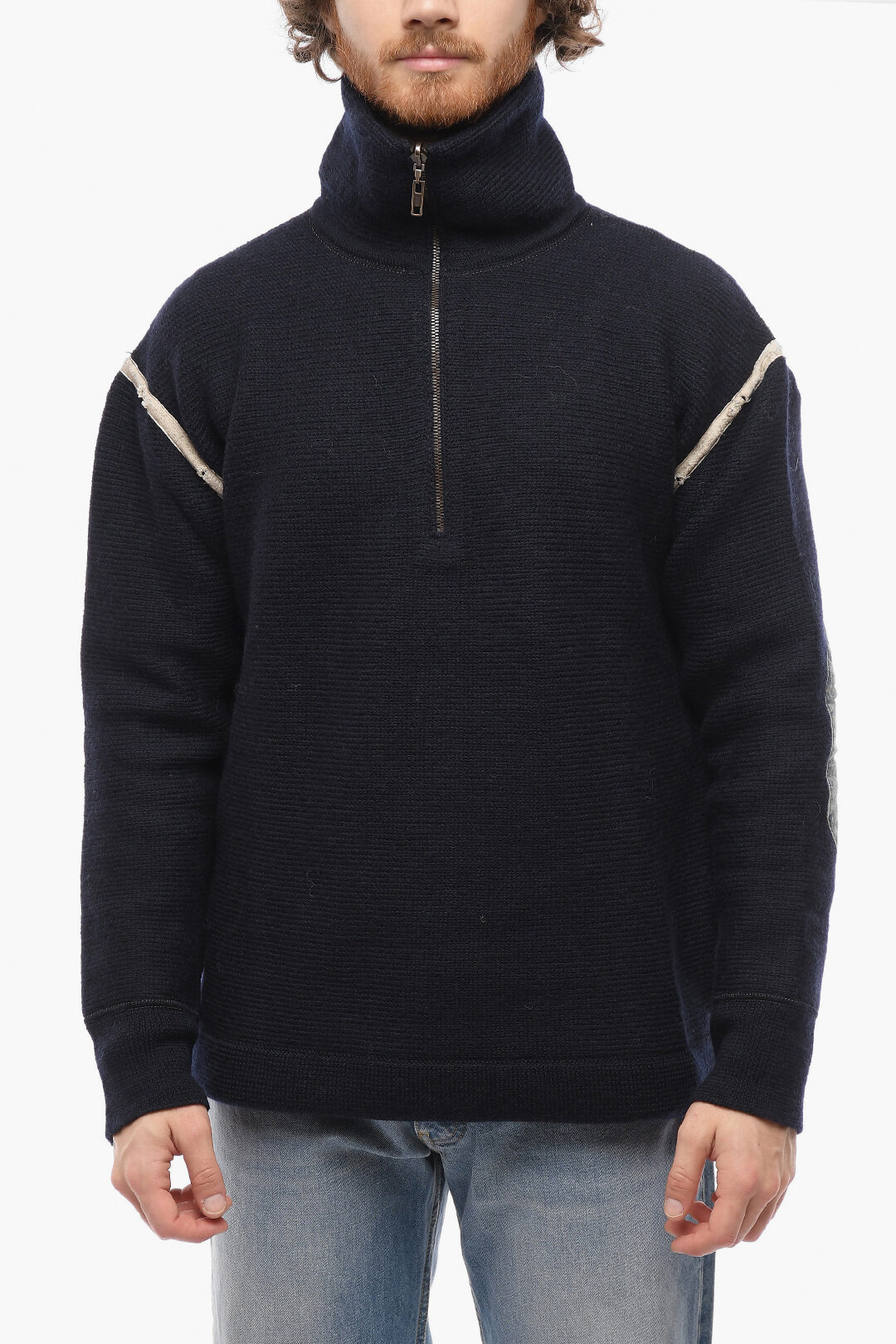 Maison Margiela Mock Neck Reversible Sweater with Denim Patches men ...